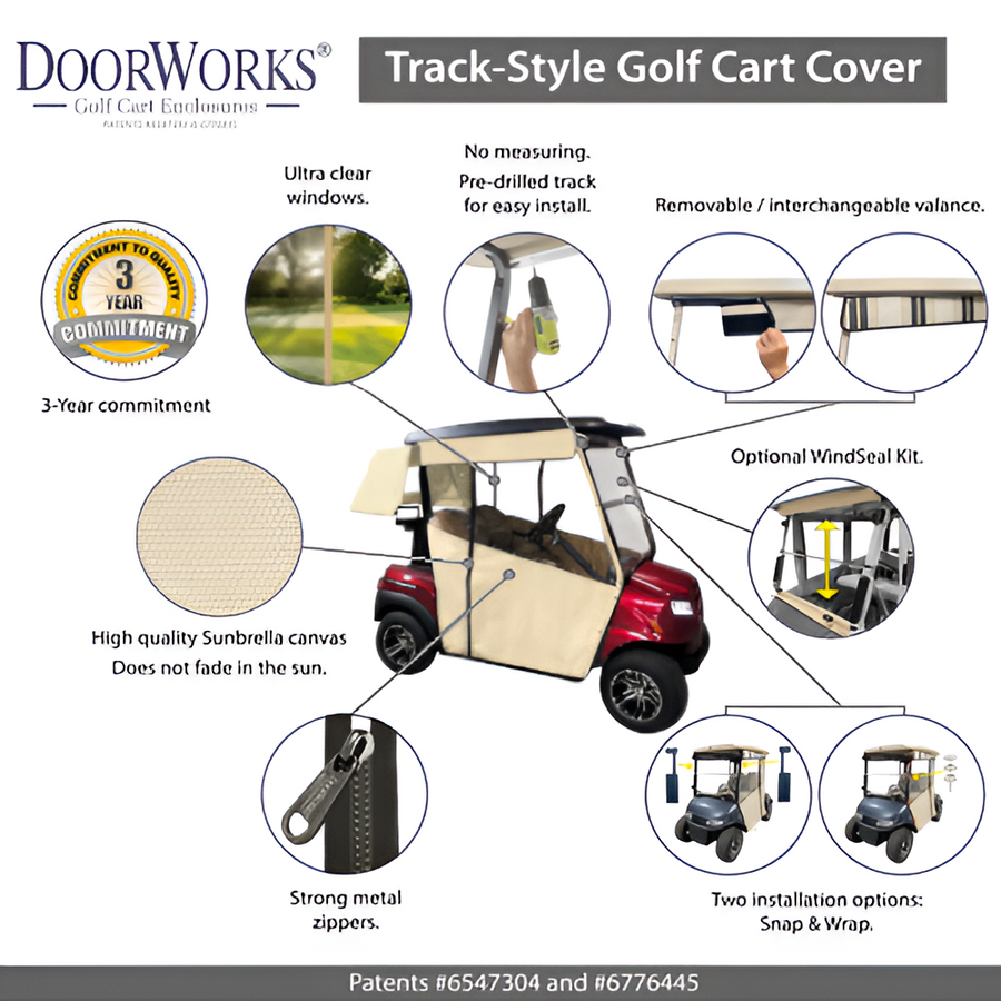 4-Passenger Sunbrella Track Golf Cart Enclosure for Extended Roofs ...